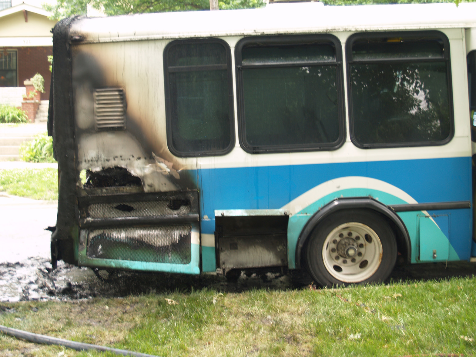 Lawrence city bus destroyed by fire after apparent engine failure ...